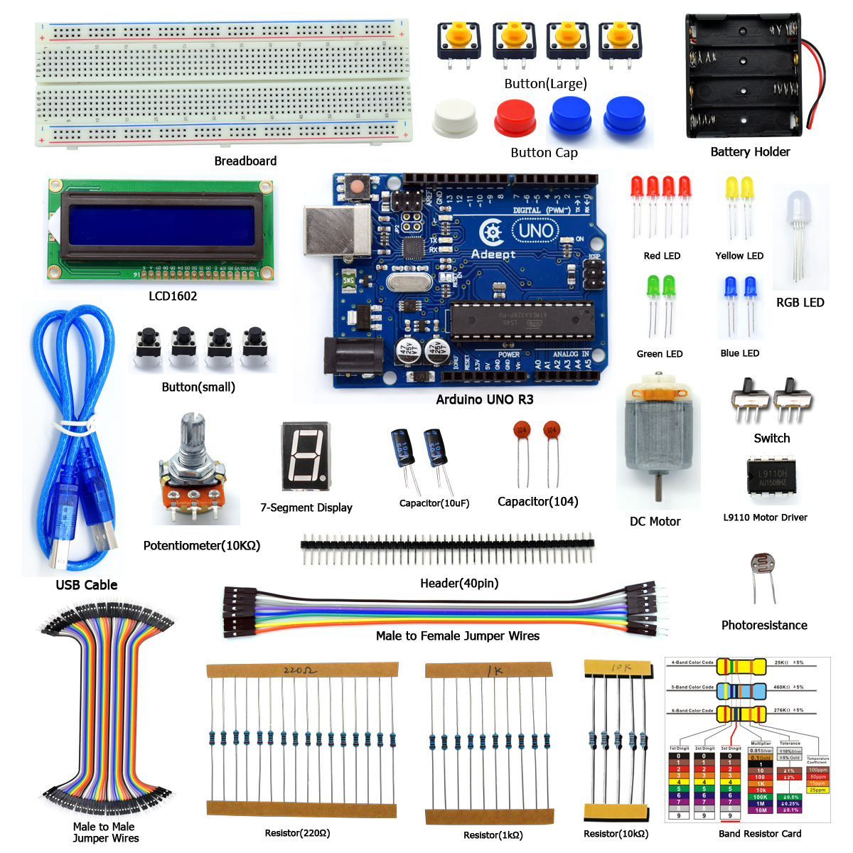 Adeept Starter Kit For Arduino Uno R3 Lcd1602 Breadboad Dc Motor Starterbeginner Kit For