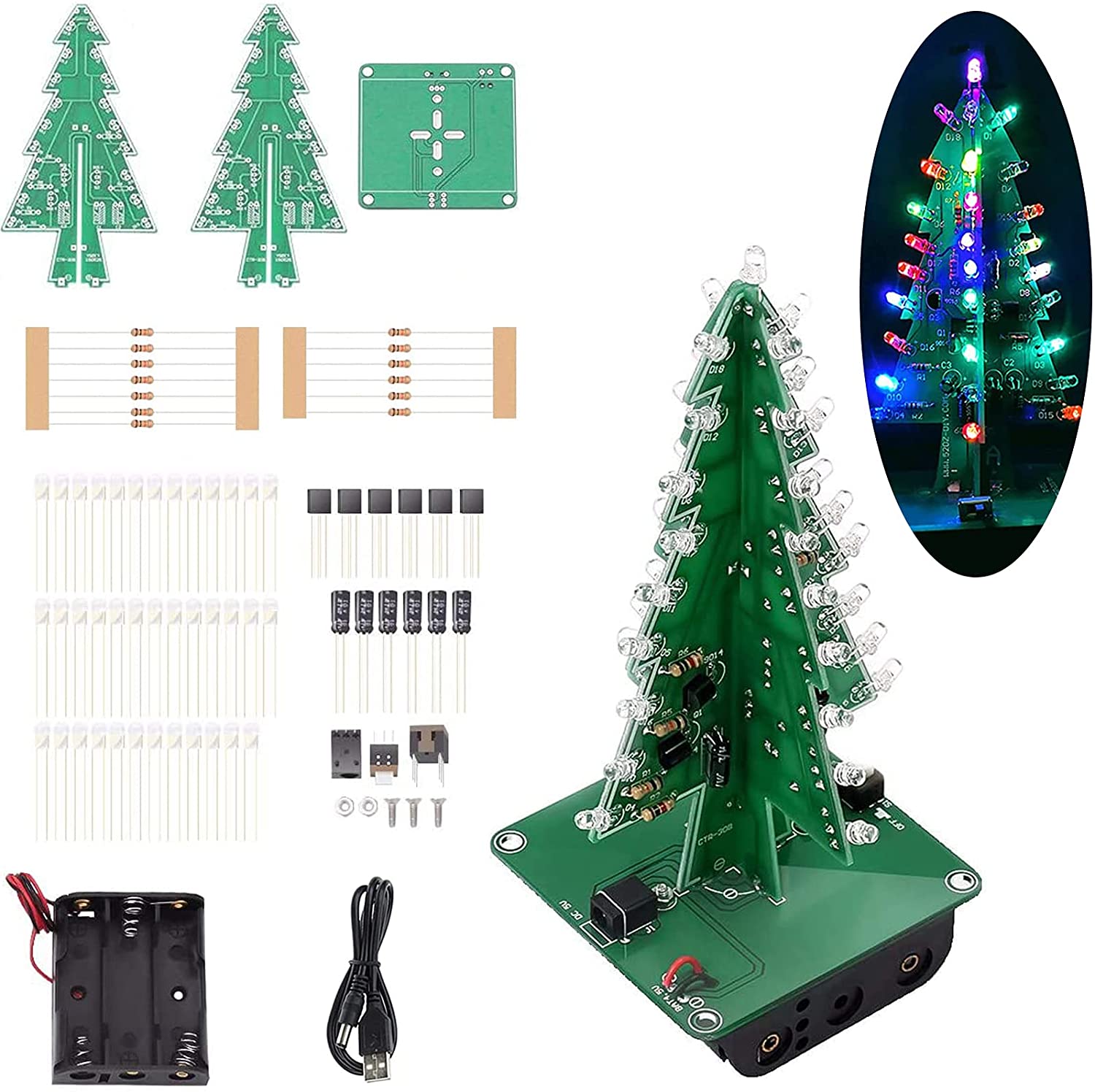 Colorful 3D Xmas Christmas Tree Led DIY Kits, 7 Color Flash RGB LED ...