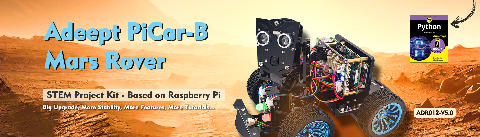 Mars Rover PiCar-B AI Robot Kit Speech Recognition OpenCV Adeept Mars ...